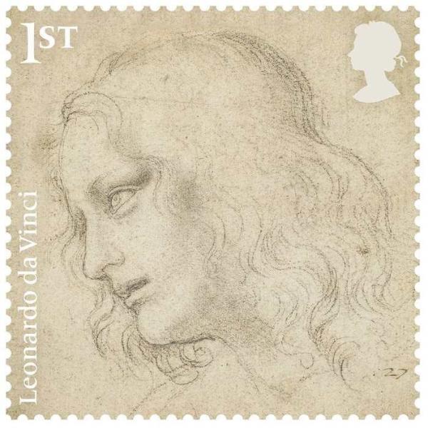 12 timbres postales con dibujos hechos por Leonardo da Vinci